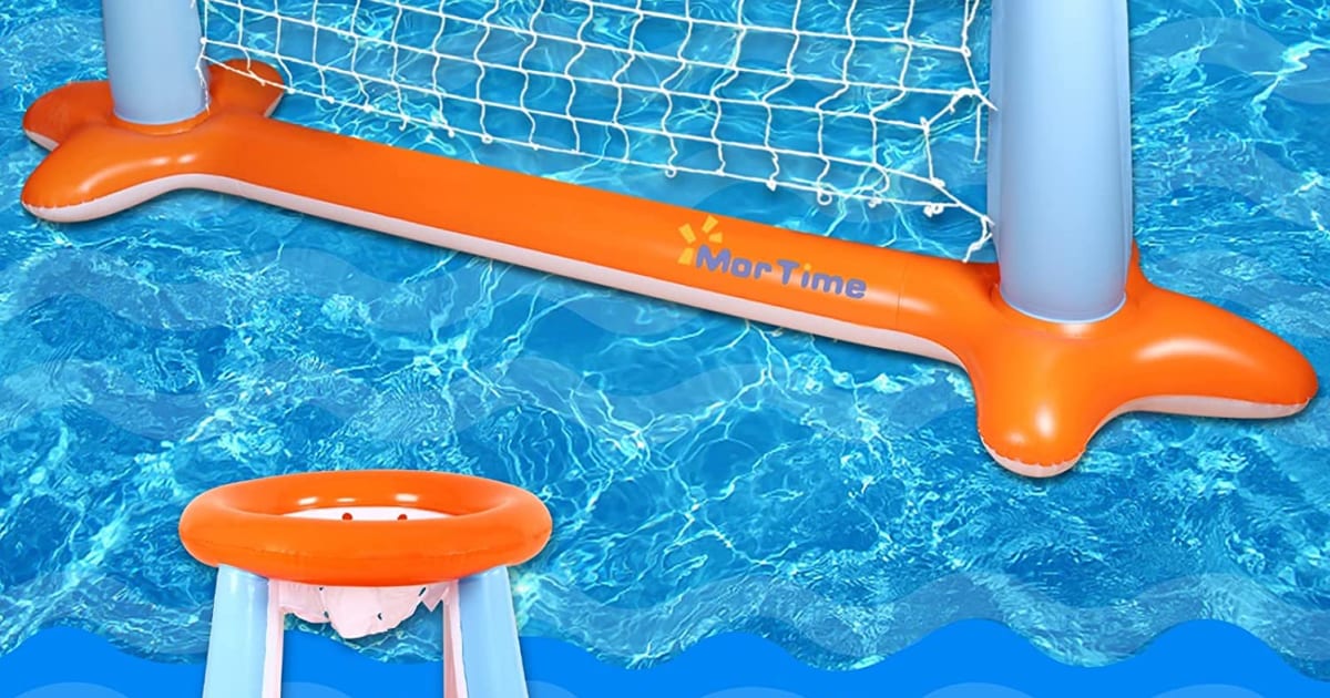 Inflatable Pool Volleyball Net & Pool Basketball Hoop, Floating ...