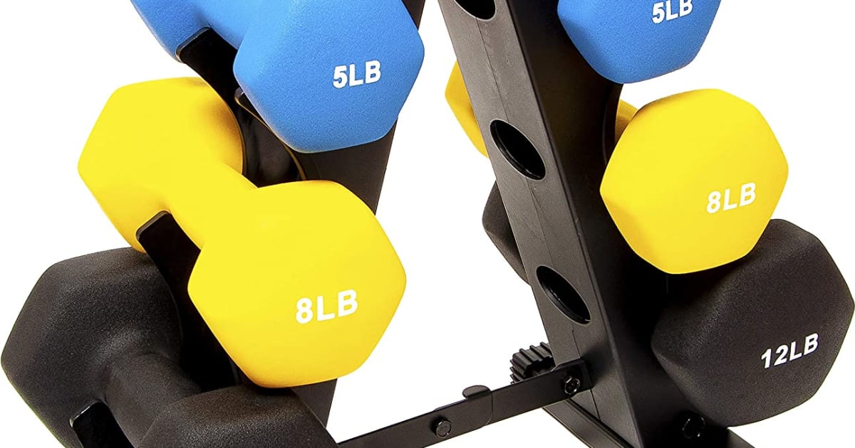 50-Pound All-Purpose Dumbbell Set with Weight Rack | Best dumbbell sets ...