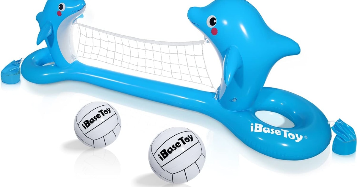 Inflatable Pool Volleyball Set with 2 Balls - Dolphin Shaped Volleyball ...
