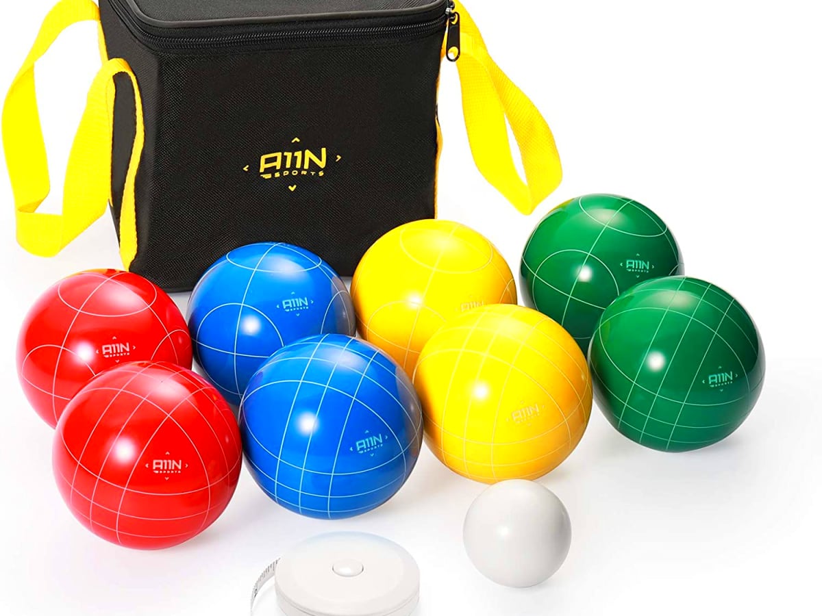 90mm Bocce Ball Set with 8 Balls in 4 Colors, Pallino, Carrying Bag ...
